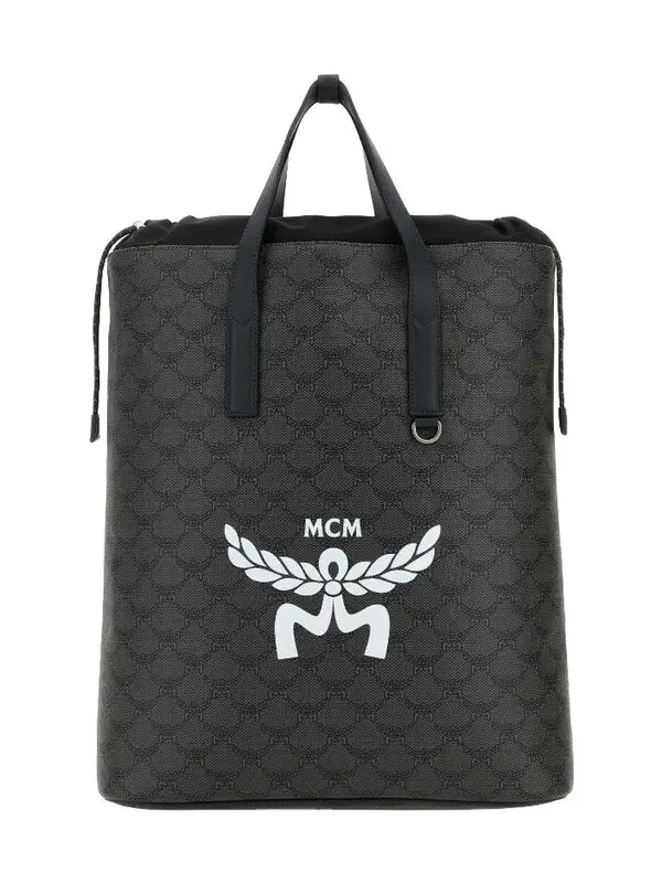 Mcm Lauretos Logo Printed Backpack - Black