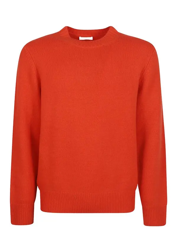 Soft Goat Round Neck Sweater With Ribbed Cuffs And Hem - Red