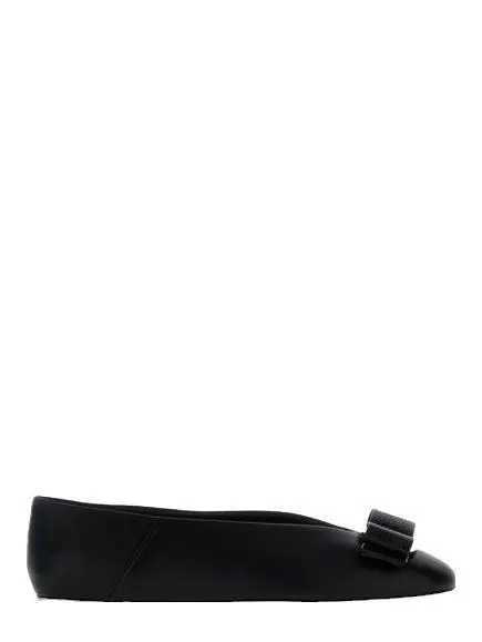FERRAGAMO Bow Detail Flat Ballet Shoes - Black