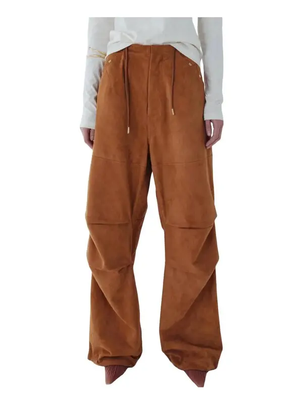 DARKPARK Wide-leg Leather Pants With Drawstring Waist - Brown