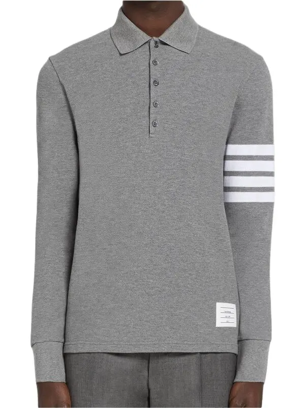 Thom Browne 4-bar Long-sleeve Polo Shirt - Medium Gray