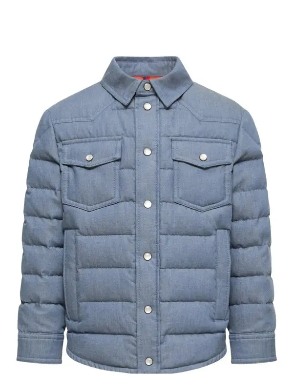 Moncler Tiriol Quilted Shirt Jacket With Logo Patch - Gray-blue