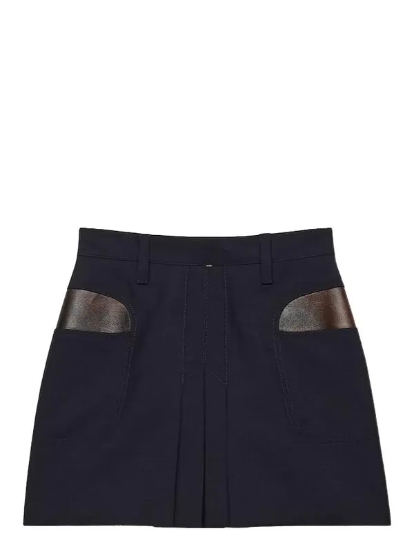 Prada Pleated Mini Skirt With Leather Pockets - Blue