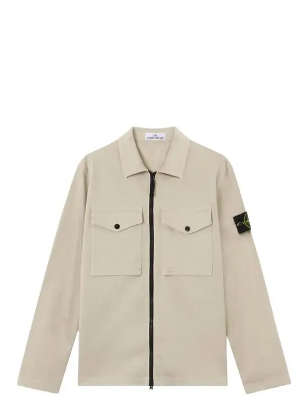 Stone Island Shirt Jacket With Accordion Pocket And Badge Detail - Sand