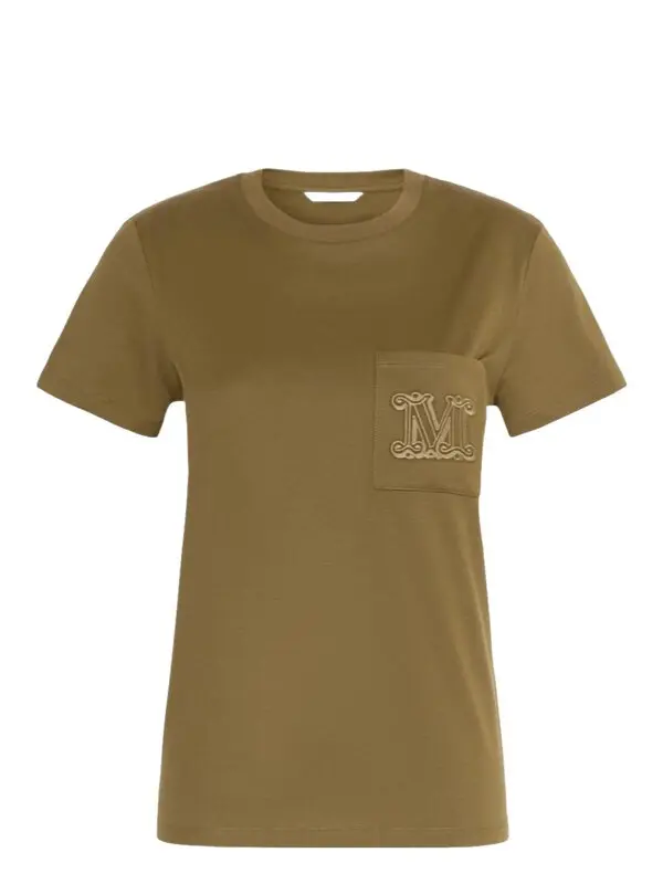 Max Mara Cotton Jersey T-shirt With Embroidered Logo - Khaki