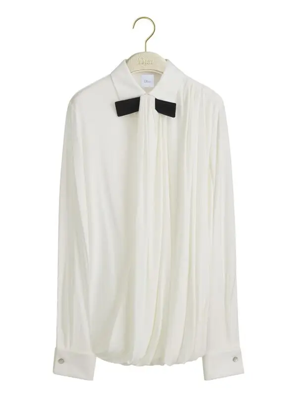 Dior Long-sleeved Pleated Shirt With Bow Detail - No