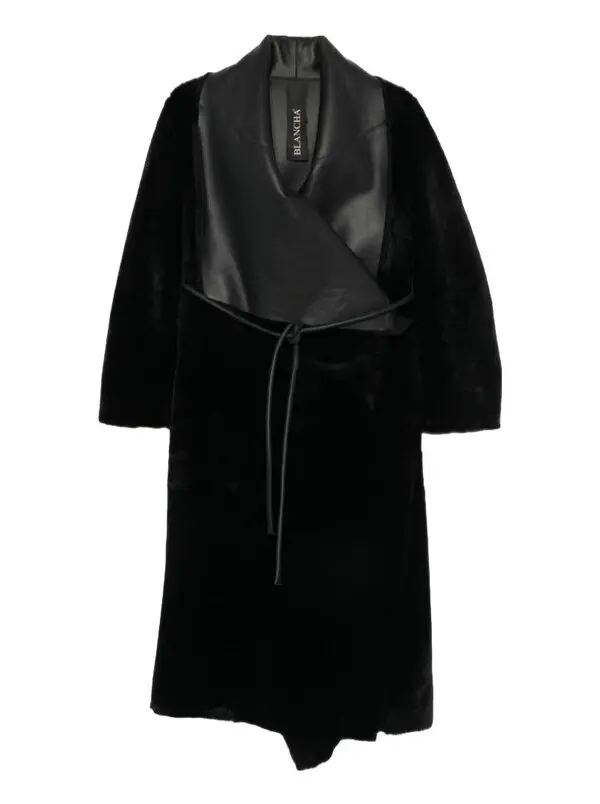 BLANCHA Long-sleeved Wrap Coat - Black