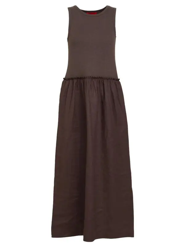 MAXCO. Max&co. Sleeveless Linen Jersey Dress With Gathered Ruffles - Black