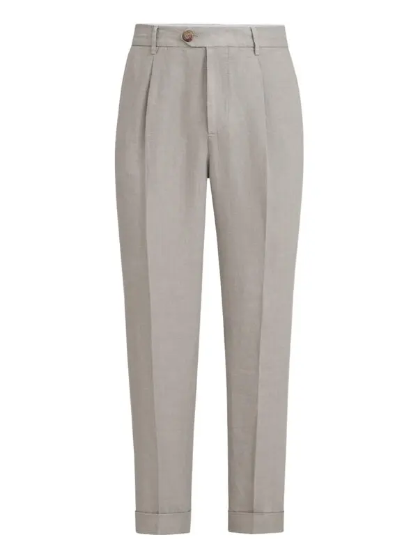 Brunello Cucinelli Garment-dyed Linen Gabardine Trousers With Pleat - Grey