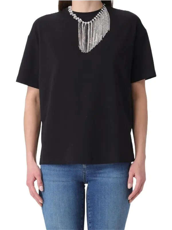 Liu Jo Short Sleeve T-shirt With Jeweled Chain Embellishment - Black