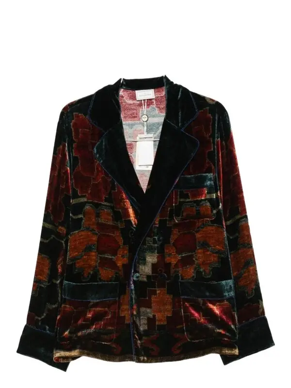PIERRE-LOUIS MASCIA Kanpur Geometric Print Velvet Jacket - Black