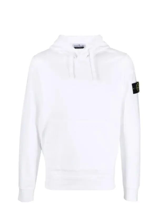 Stone Island Cotton Fleece Hoodie With Signature Compass Motif - White