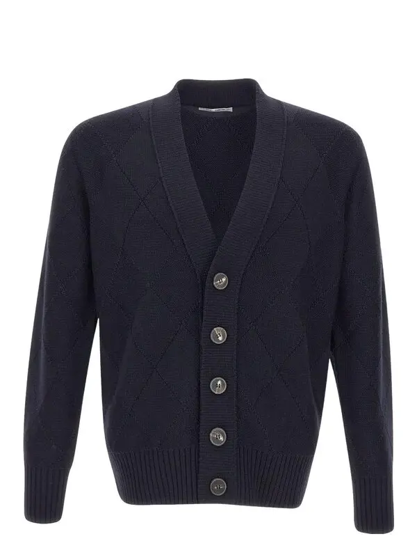 KANGRA Diamond-knit V-neck Cardigan - Black