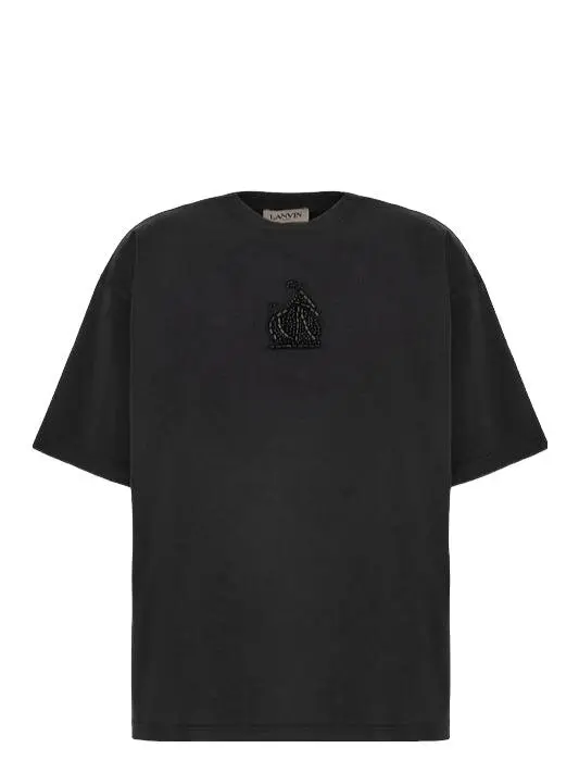 LANVIN Short Sleeve T-shirt With Beaded Detail - Black