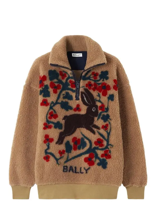 Bally Half-zip Fleece Top With Floral Jacquard - Brown