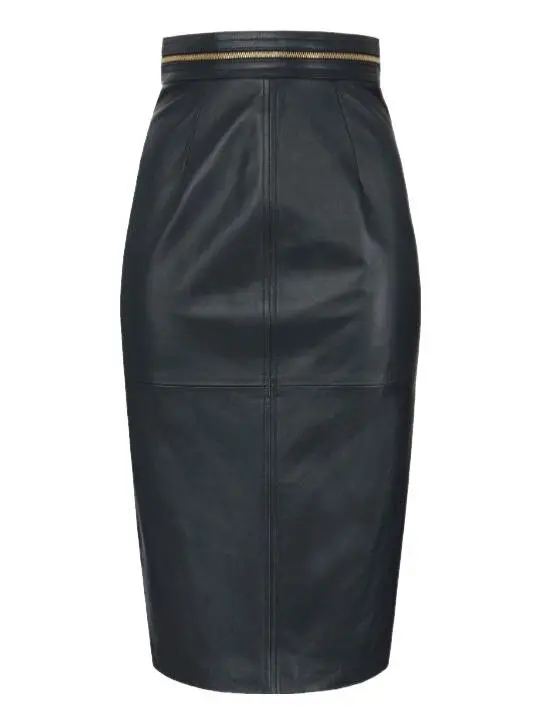Elisabetta Franchi Leather Midi Skirt With Zip Detail - Black