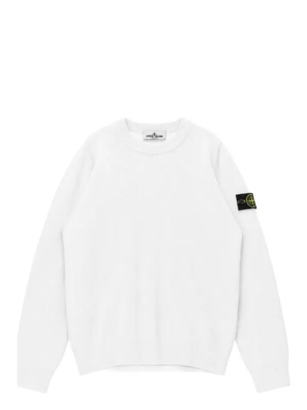 Stone Island Long-sleeved Sweater With Round Neck And Ribbed Details - White
