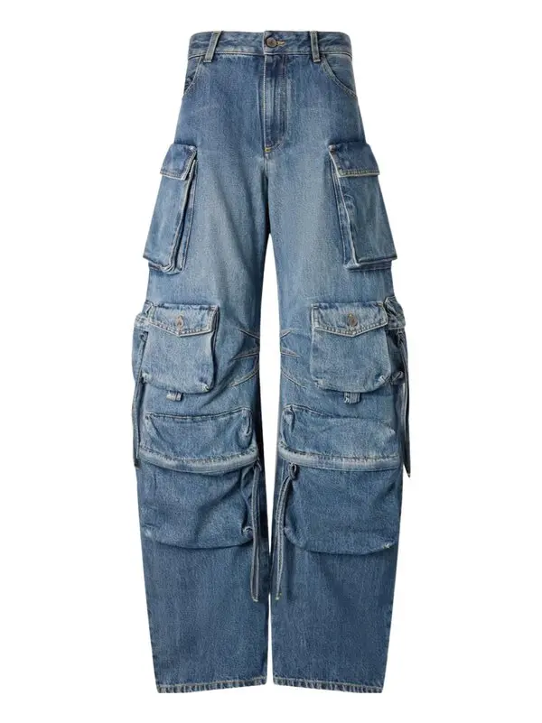 Attico High-waist Loose Wide-leg Cargo Denim Jeans - Blue