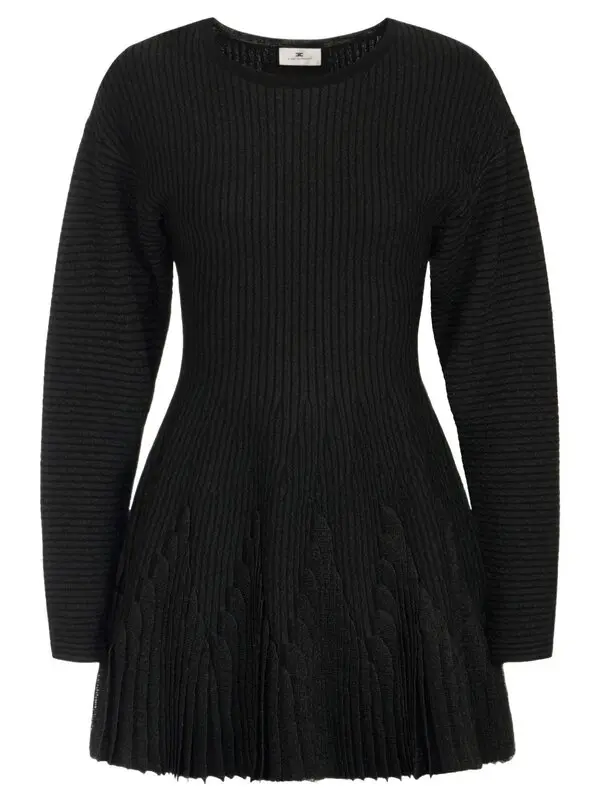 Elisabetta Franchi Knit Dress With Pleated Ruffled Hem - Black
