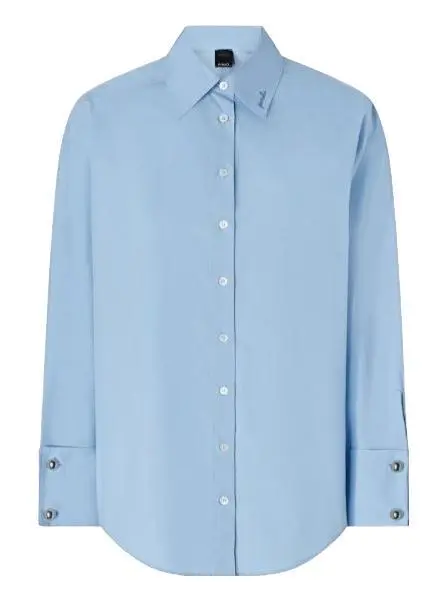 Pinko Quiet Is The New Punk" Cotton Shirt With French Cuffs - Light Blue