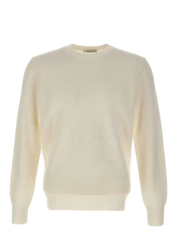 KANGRA Textured Crew Neck Sweater - White