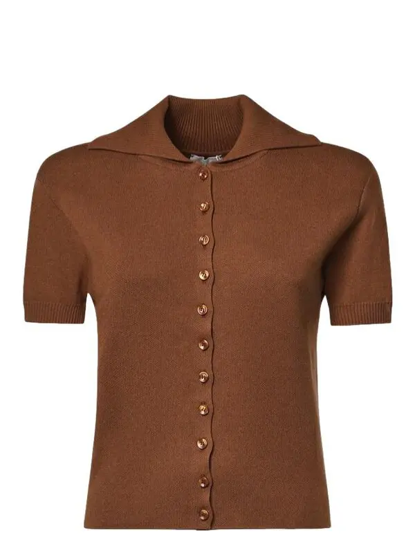 Magda Butrym Short-sleeve Knitted Top With Collar And Buttoned Closure - Brown