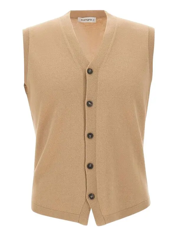 KANGRA V-neck Buttoned Knit Vest - Nude