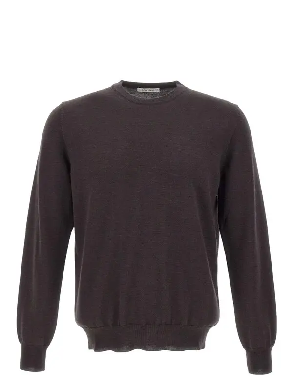 KANGRA Crew Neck Ribbed Trim Sweater - Black