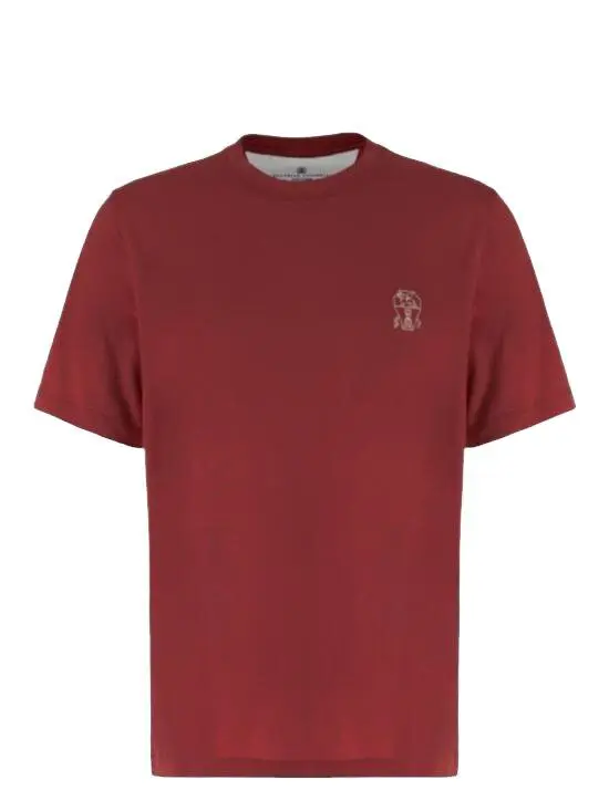 Brunello Cucinelli Logo Embroidered Crewneck T-shirt - Red