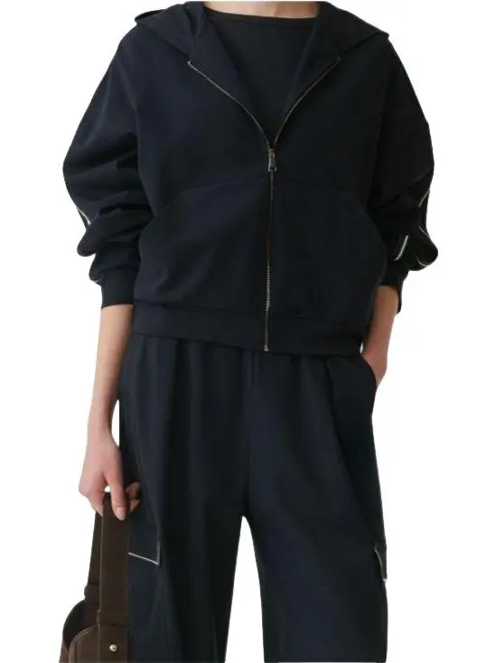 Fabiana Filippi Long Sleeve Zip-up Hooded Sweatshirt - Black