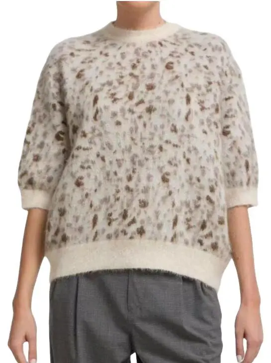 Brunello Cucinelli Patterned Knitwear With Ribbed Neckline - Nude