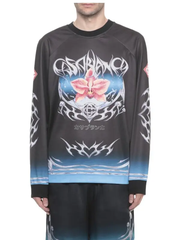 Casablanca Long Sleeve Orchid Print T-shirt - Black