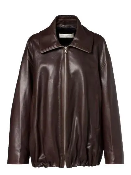 Nour Hammour Elisse Leather Bomber Jacket - Black