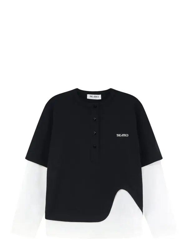 Attico Long-sleeve T-shirt With Contrasting Logo And Sleeves - Black