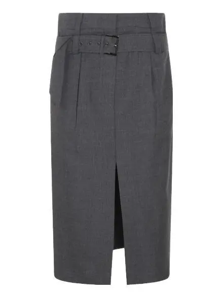 Brunello Cucinelli Belted Skirt With Front Slit - Grey