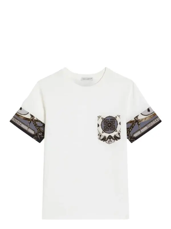 Dolce & Gabbana Short Sleeve T-shirt With Printed Pocket And Sleeves - White