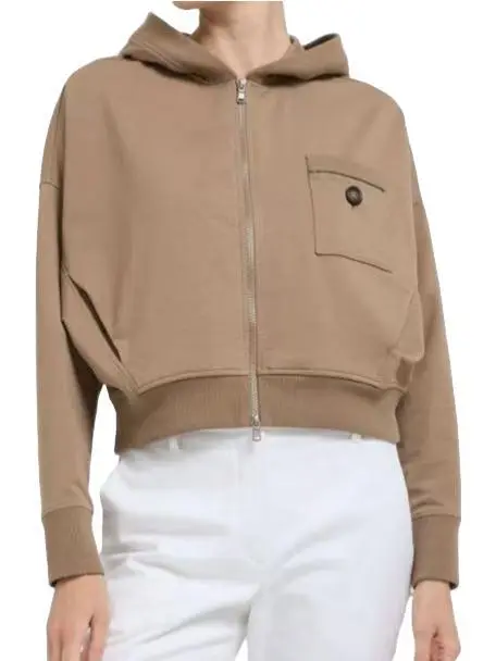 Brunello Cucinelli Long-sleeve Hooded Sweatshirt With Zip Closure - Nude