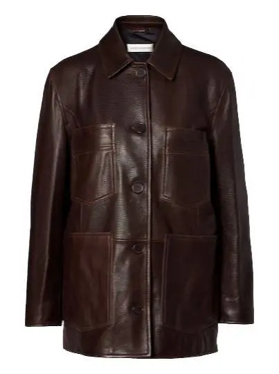 Nour Hammour Glossy Leather Button-front Jacket With Angled Chest Pockets - Black