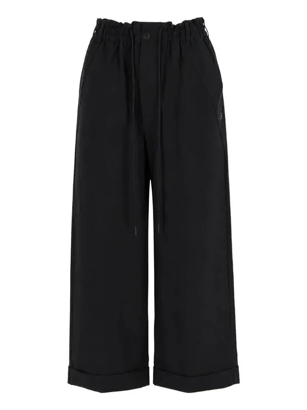 Y3 Drawstring Wide-leg Twill Pants - Black