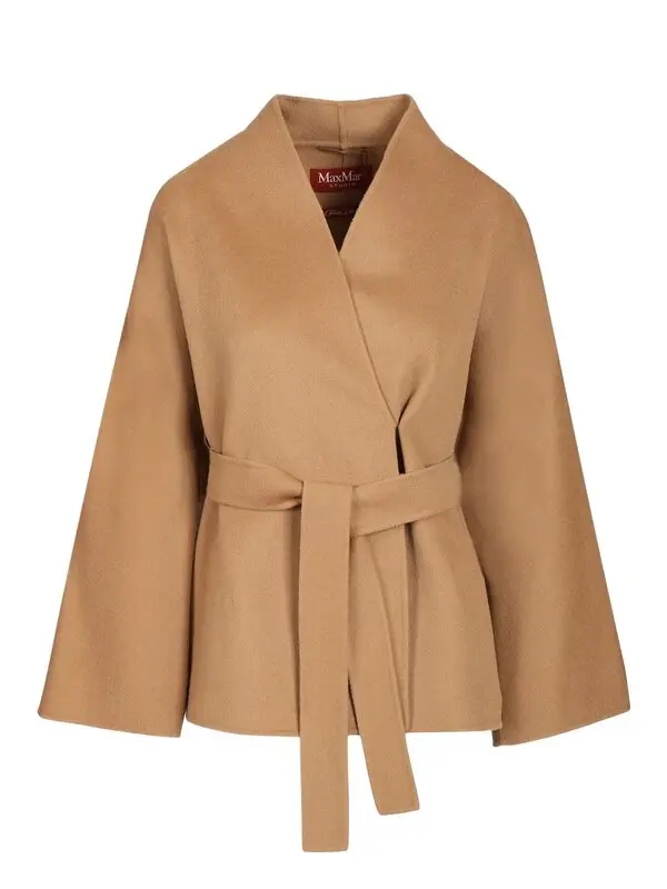 Max Mara Belted Kimono-sleeve Wool Coat - Camel