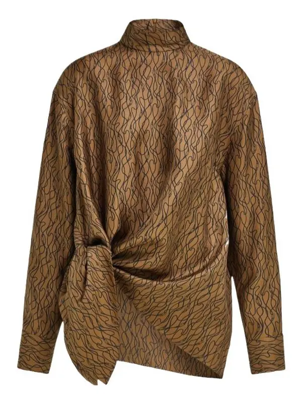 FERRAGAMO Silk Shirt With Side Knot Detail - Brown