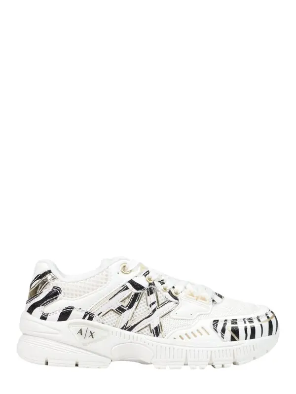 Armani Exchange Round-toe Lace-up Sneakers With Animal Print - White
