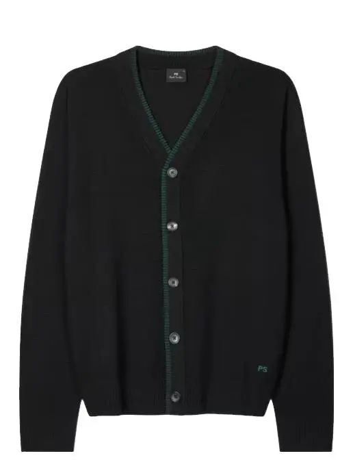 Paul Smith Merino Wool Cardigan With Contrast Collar - Black