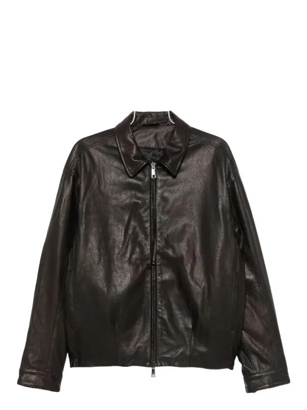 GIORGIO BRATO Long-sleeve Leather Zip-up Jacket - Black