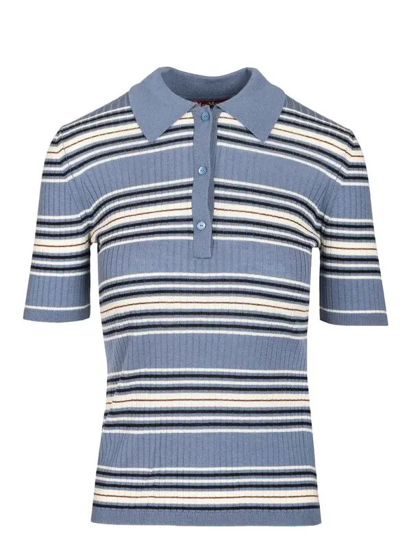 Max Mara Tallero Striped Knitted Polo Top - Blue