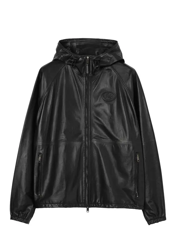 Burberry Clapton Leather Jacket With Hood - Black