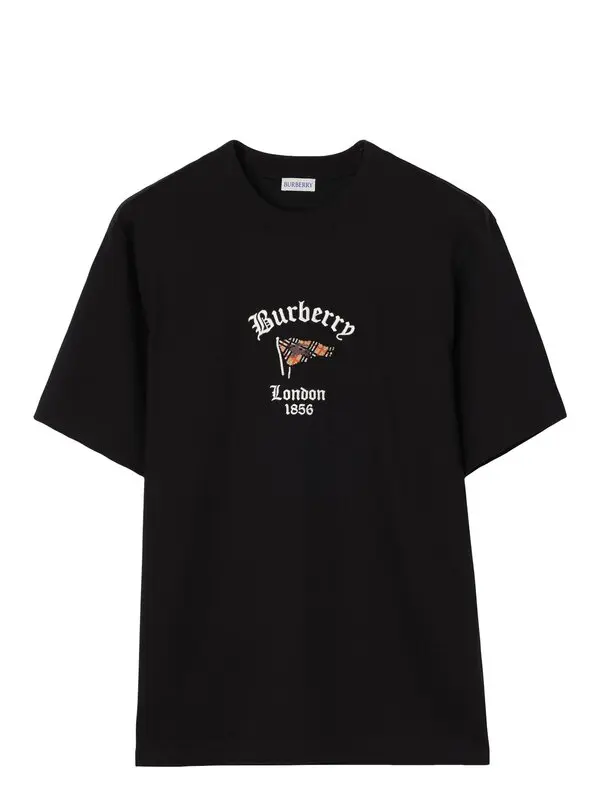 Burberry Cotton T-shirt With Embroidered Flag Motif - Black