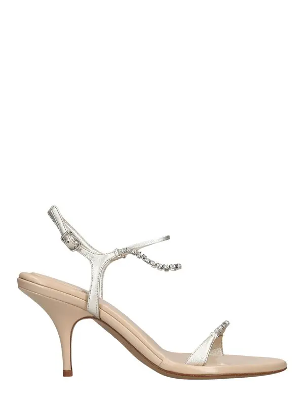 Chloé Metallic Leather Jewelled Heeled Sandals 80 - Beige