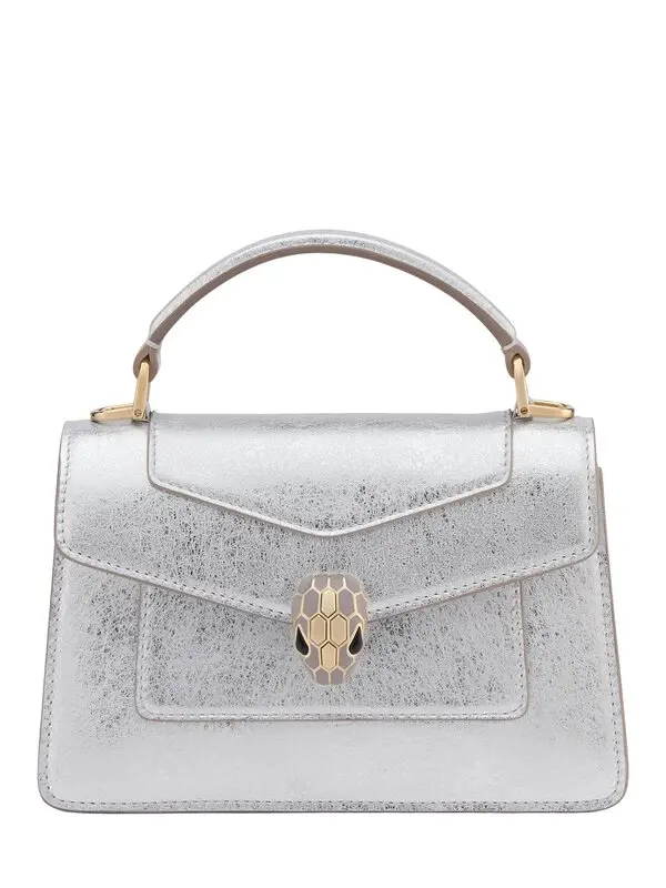 BVLGARI Mini Metallic Serpenti Forever Top-handle Bag - Silver
