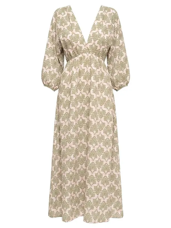 TANTRA SPAIN SL Printed Maxi Dress With V-neck And Elastic Waistband - Green